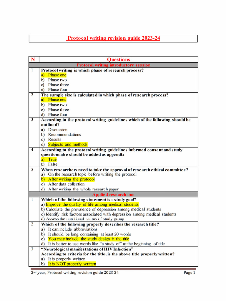 Protocol Writing Revision Guide 2023-24 | PDF