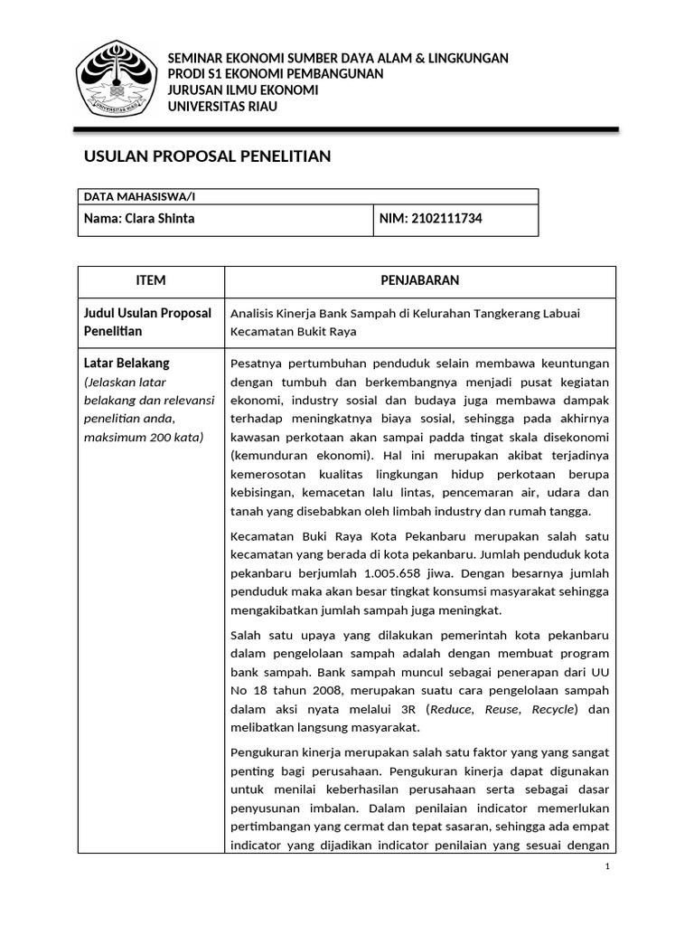 Usulan Proposal Penelitian Clara | PDF