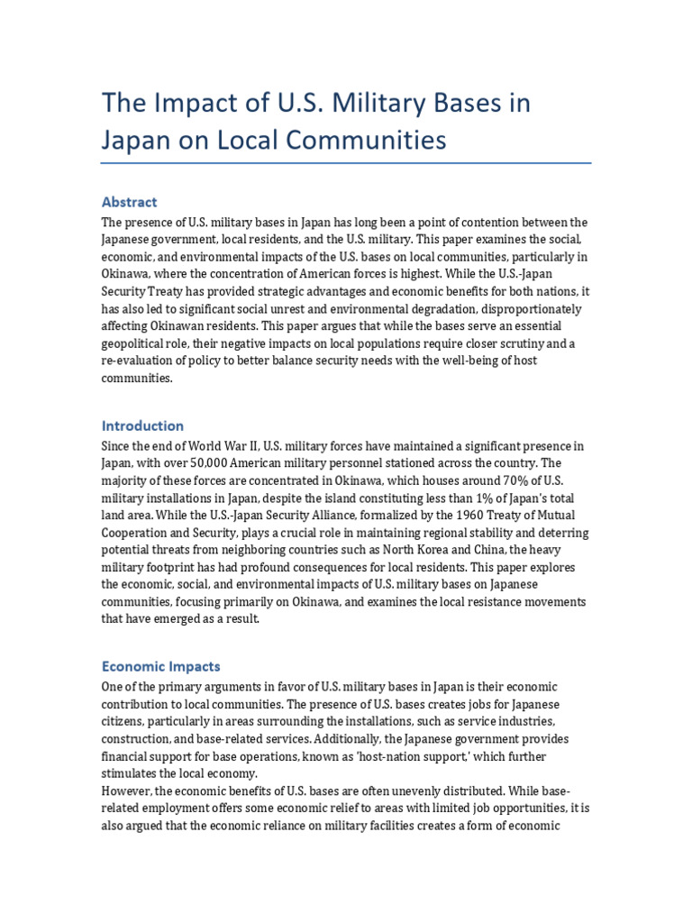 US Military Bases Impact Japan | PDF | Okinawa Prefecture | History