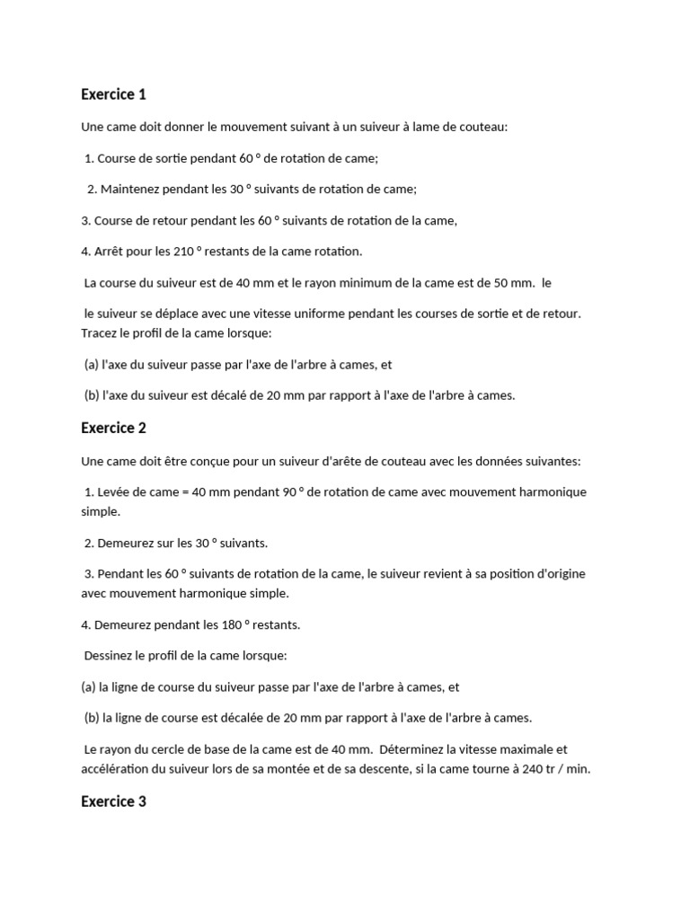 Exercice Sur Les Cames | PDF
