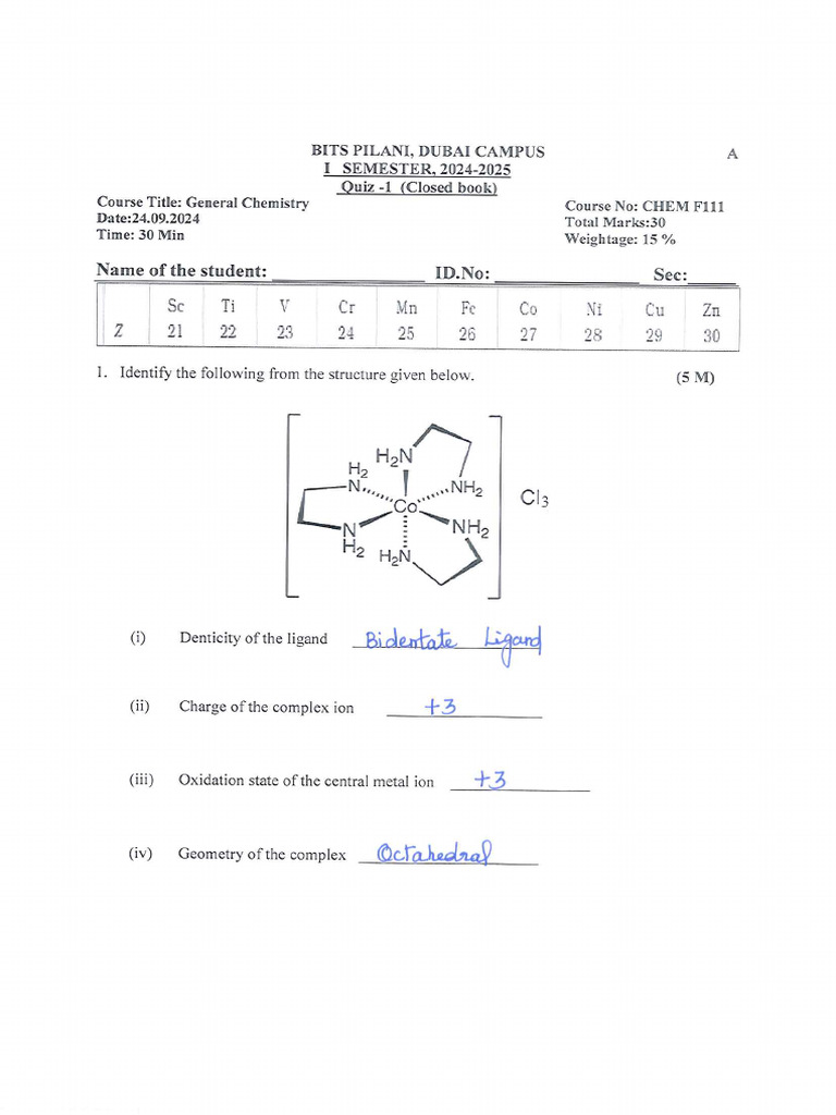 Quiz 1 Answering Key | PDF