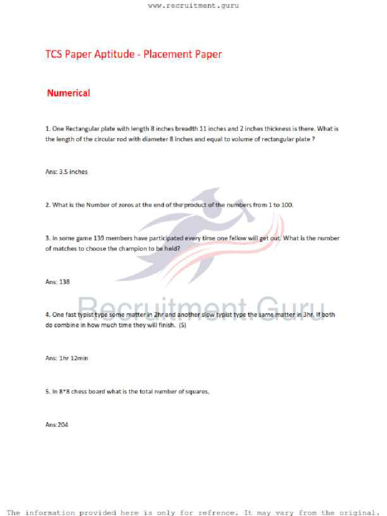 TCS Placement Papers 5 | PDF