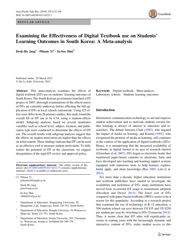 Examining The Effectiveness of Digital Textbook Use On Students' | PDF