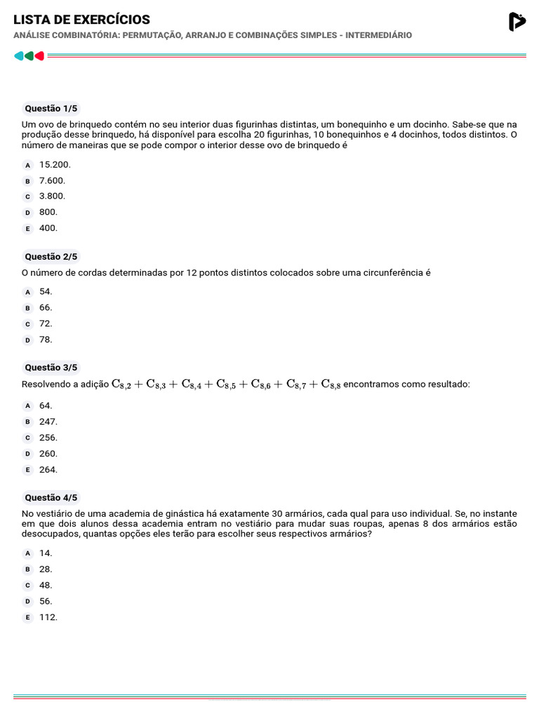 Matematica-Análise Combinatória - Permutação, Arranjo e Combinações ...