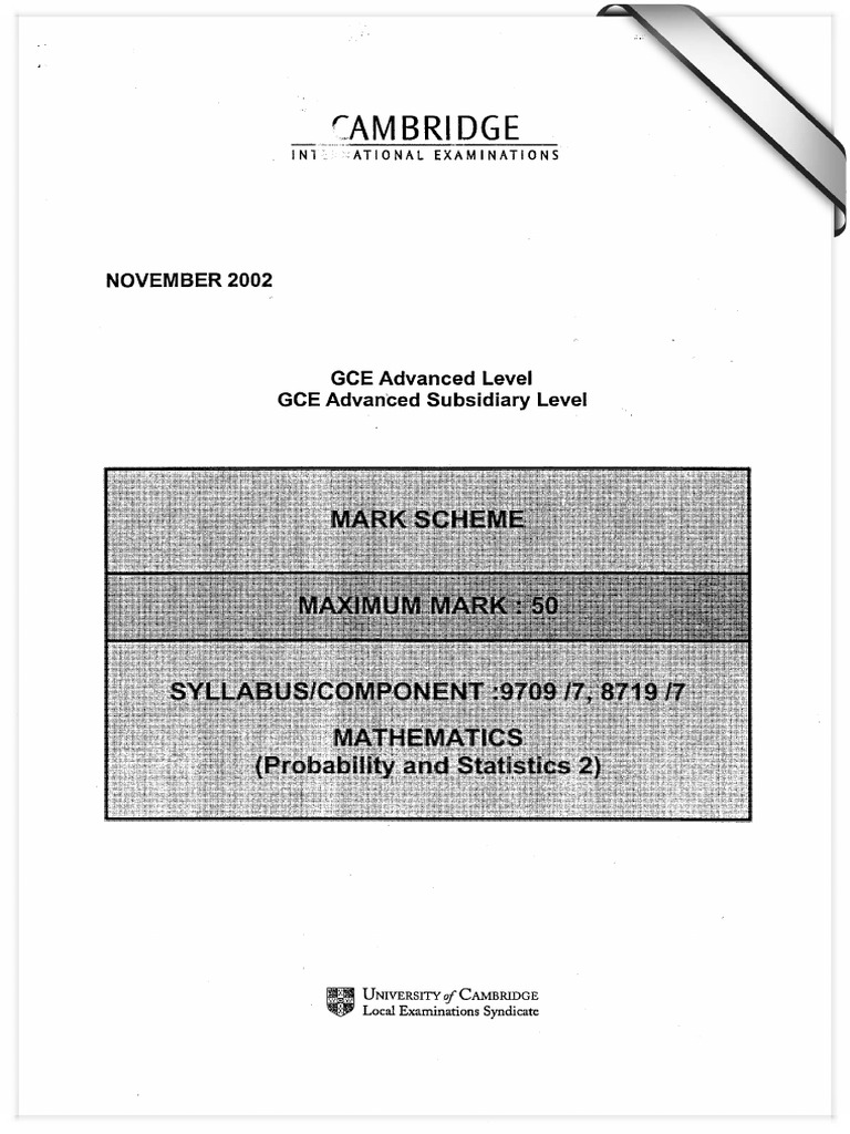 Mathamatics Paper 7 Marking Scheme 2002 | PDF