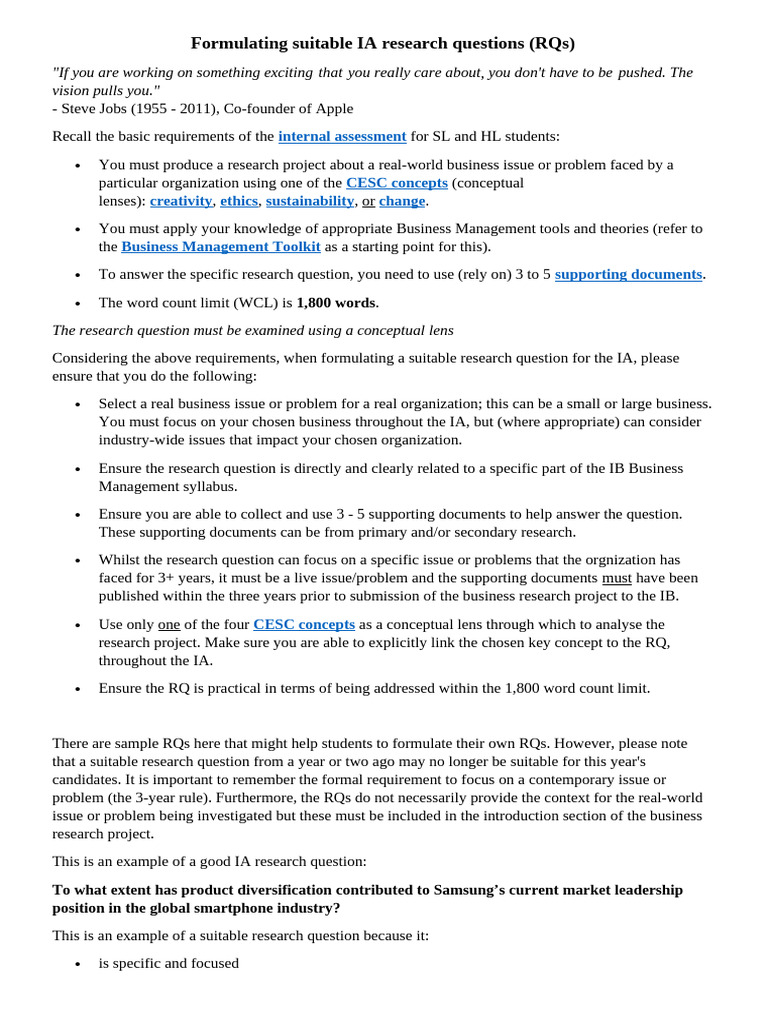 Formulating Suitable IA Research Questions | PDF