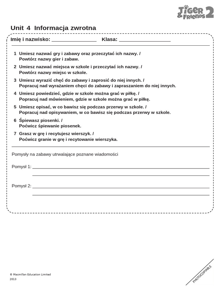 Tiger&Friends 2 - TRF - Unit 4 - IZ | PDF