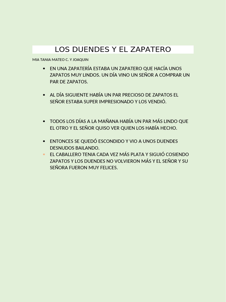 Los Duendes y El Zapatero | PDF