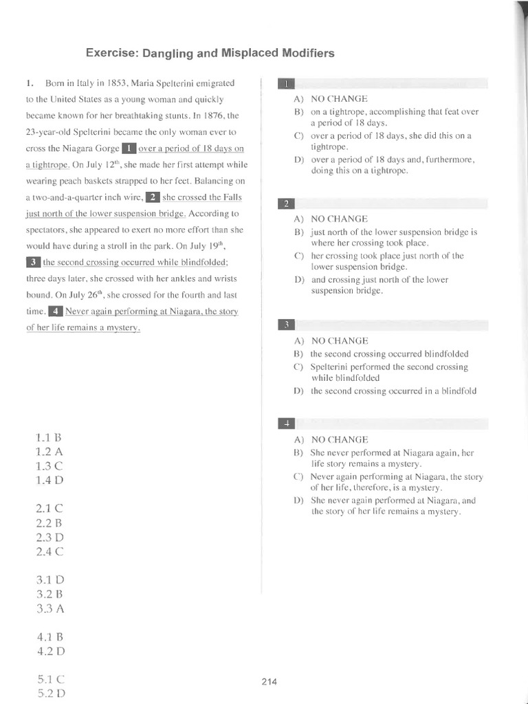 Dangling and Misplaced Modifiers Worksheet | PDF