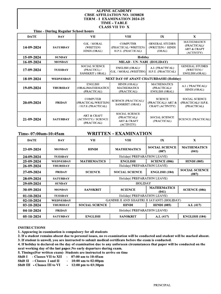 Time Table Vii To X | PDF