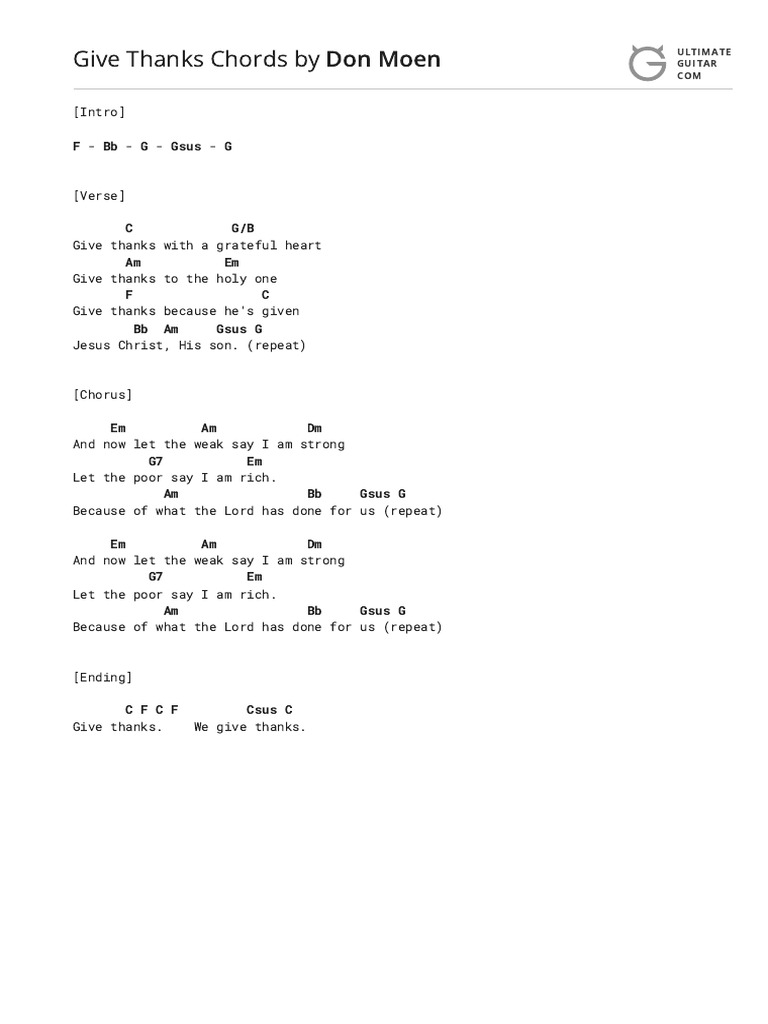 Give Thanks Chords by Don Moentabs @ Ultimate Guitar Archive | PDF