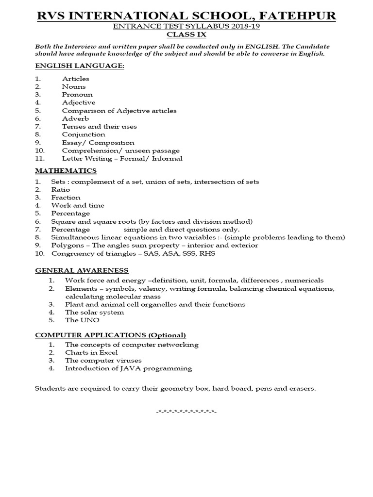 rvs entrance syllabus | PDF