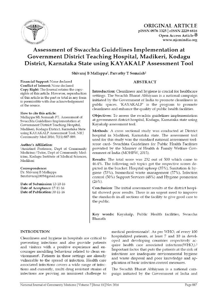 View of Assessment of Swacchta Guidelines Implementation at Government District Teaching ...