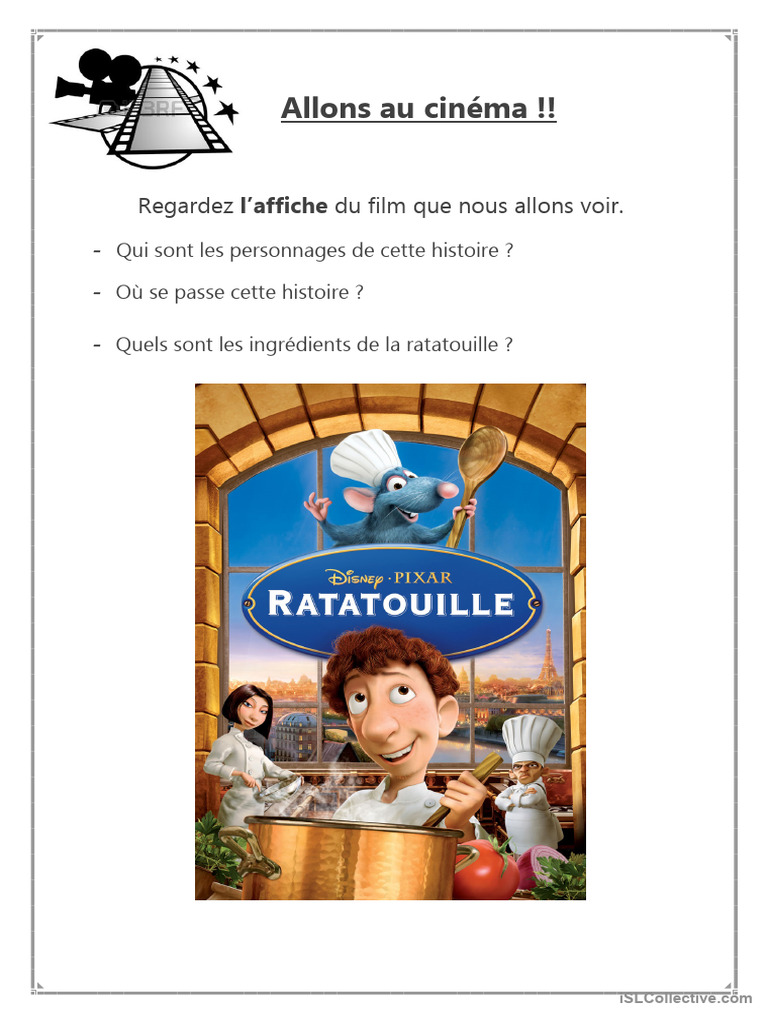 Exercices de vocabulaire autour du film Ratatouille | PDF