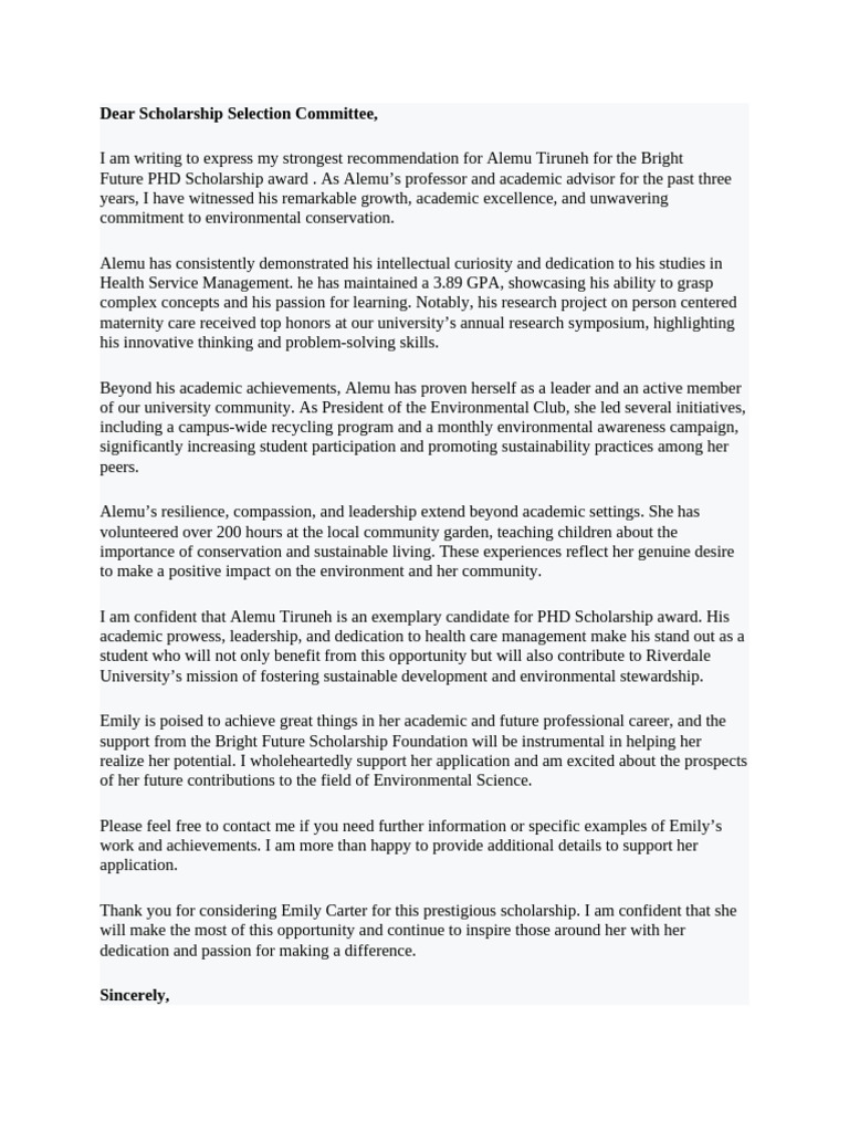 Dear Scholarship Selection Committee | PDF | Sustainability | Wellness