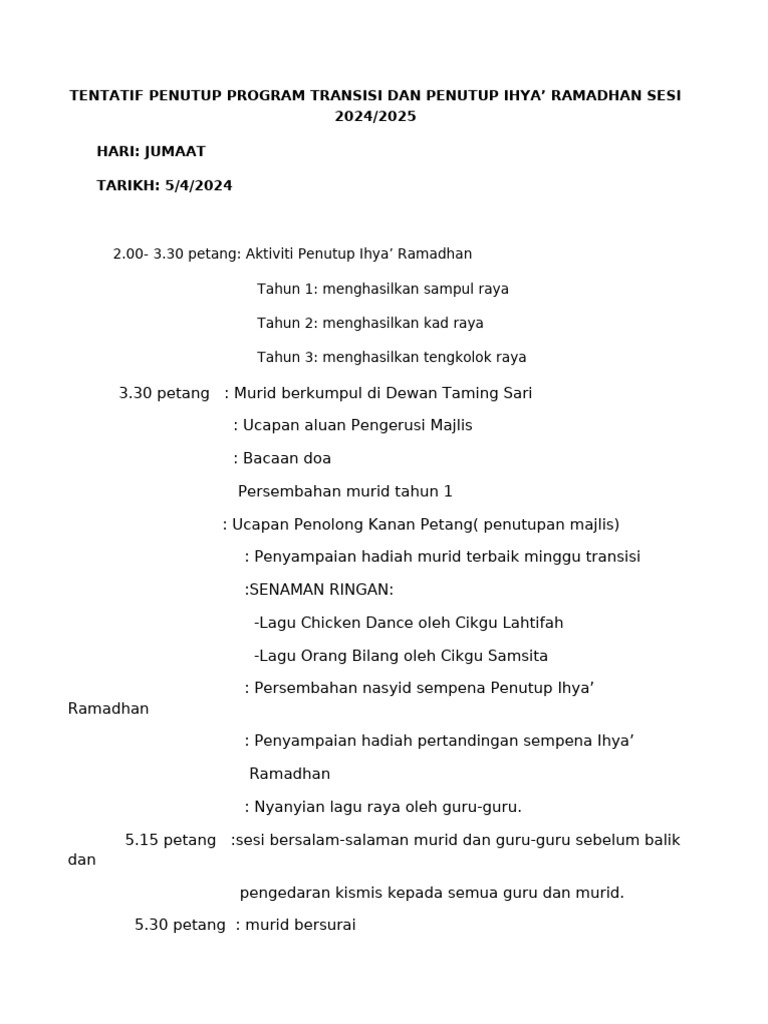 Kertas Kerja Penutup Ihya 2024 | PDF