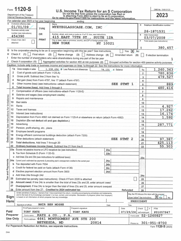 Inc - 1120-S - 2023 | PDF