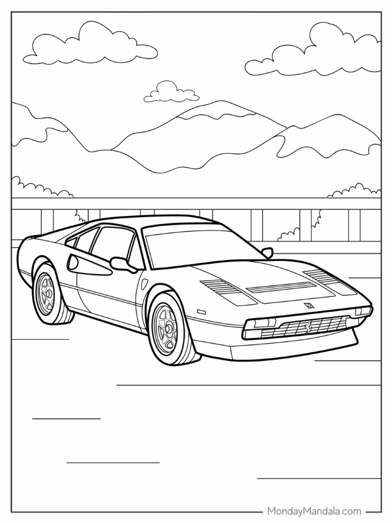 Retro Ferrari Coloring Page For Kids | PDF