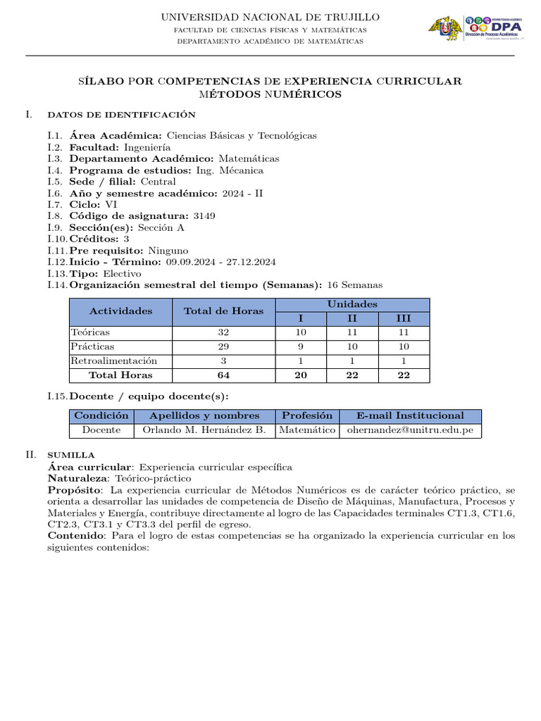 Silabo Metodos Numericos 2024 II | PDF