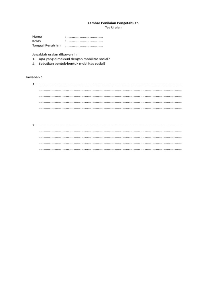 Lembar Penilaian Pengetahuan | PDF