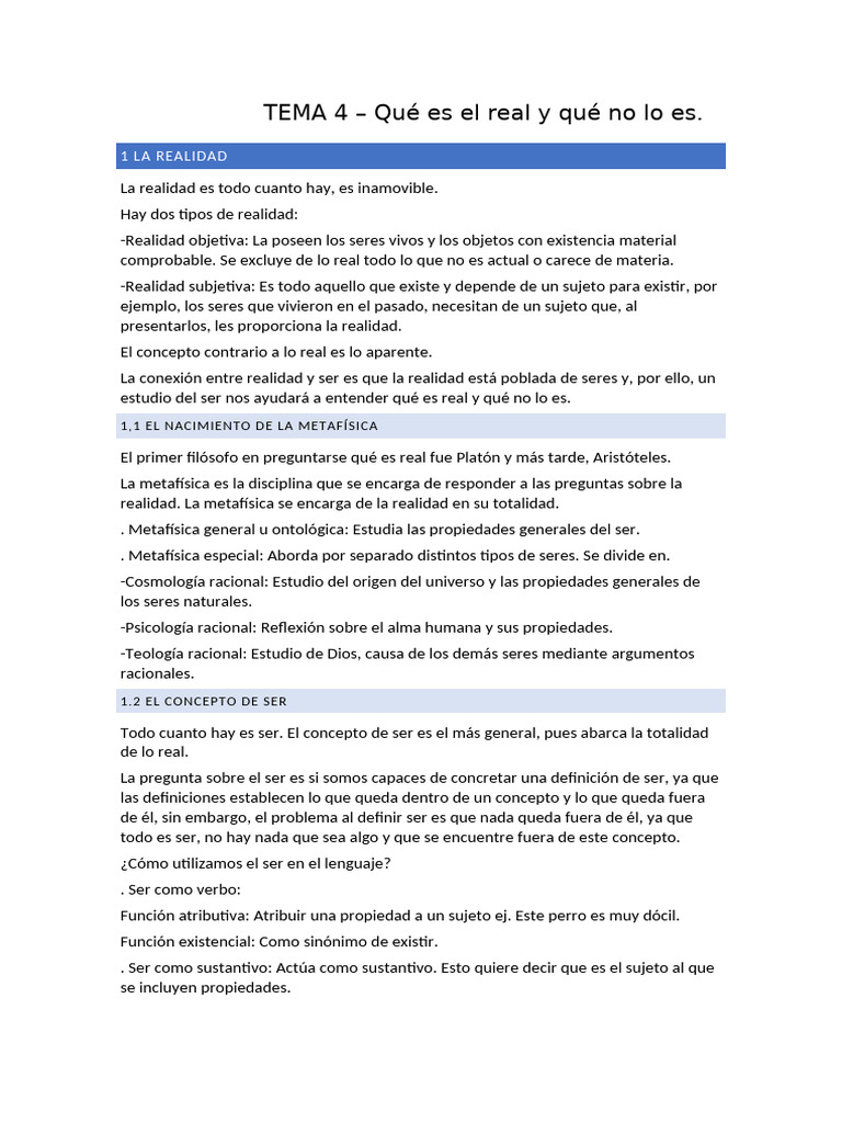 TEMA 4 filosofía 1 de bach | PDF