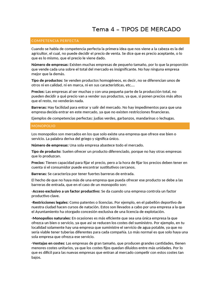 Tema 4 Economía 1 Bach | PDF