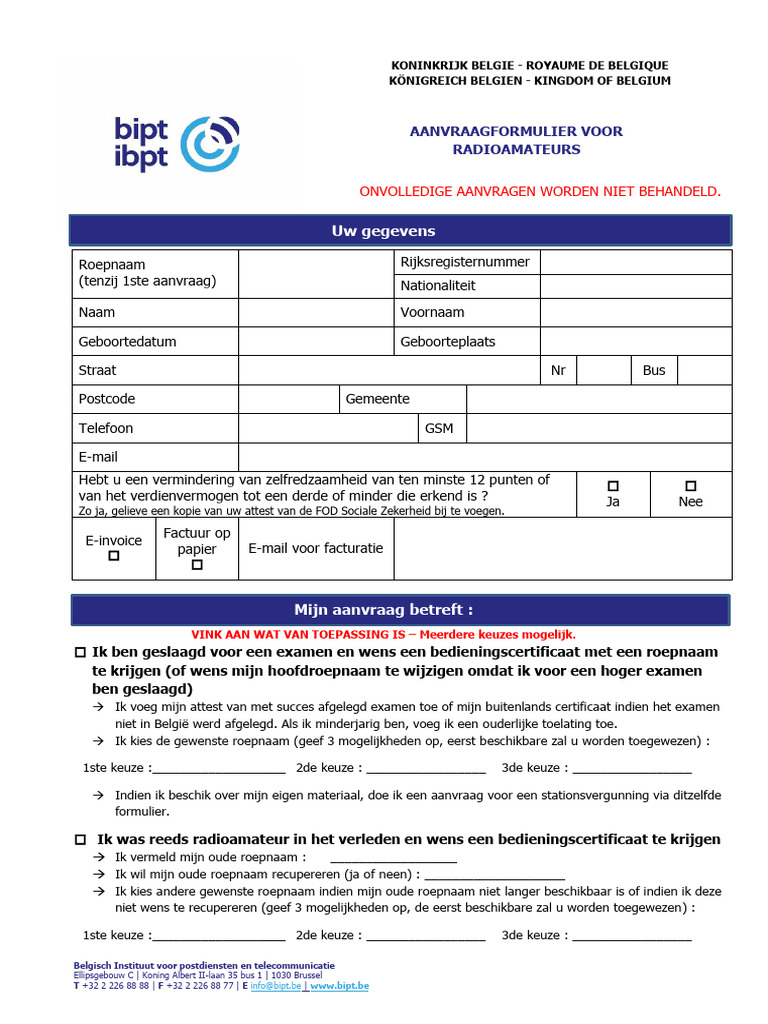 Aanvraagformulier Voor Radioamateurs | PDF