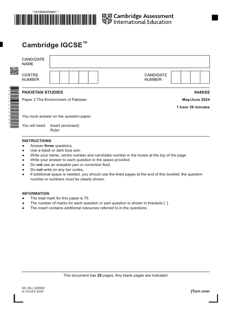 Cambridge IGCSE: Pakistan Studies 0448/02 | PDF
