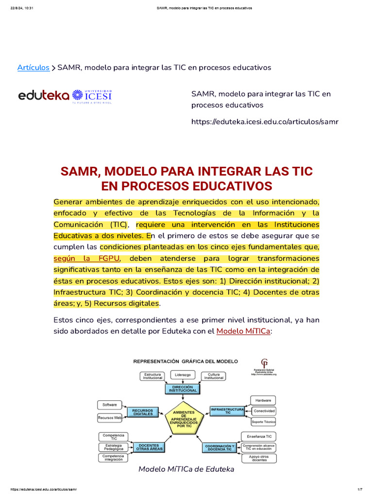 SAMR, Modelo para Integrar Las TIC en Procesos Educativos | PDF