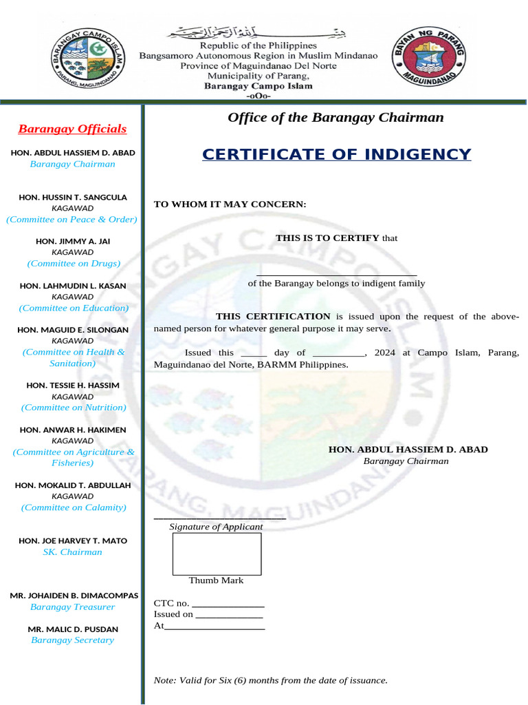 Barangay Indigency With CTC | PDF