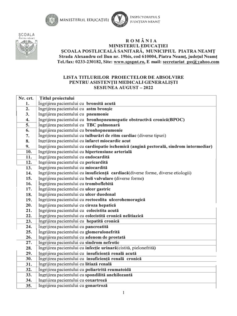 Tematica Lucrari de Absolvire - AMG - 2022 | PDF