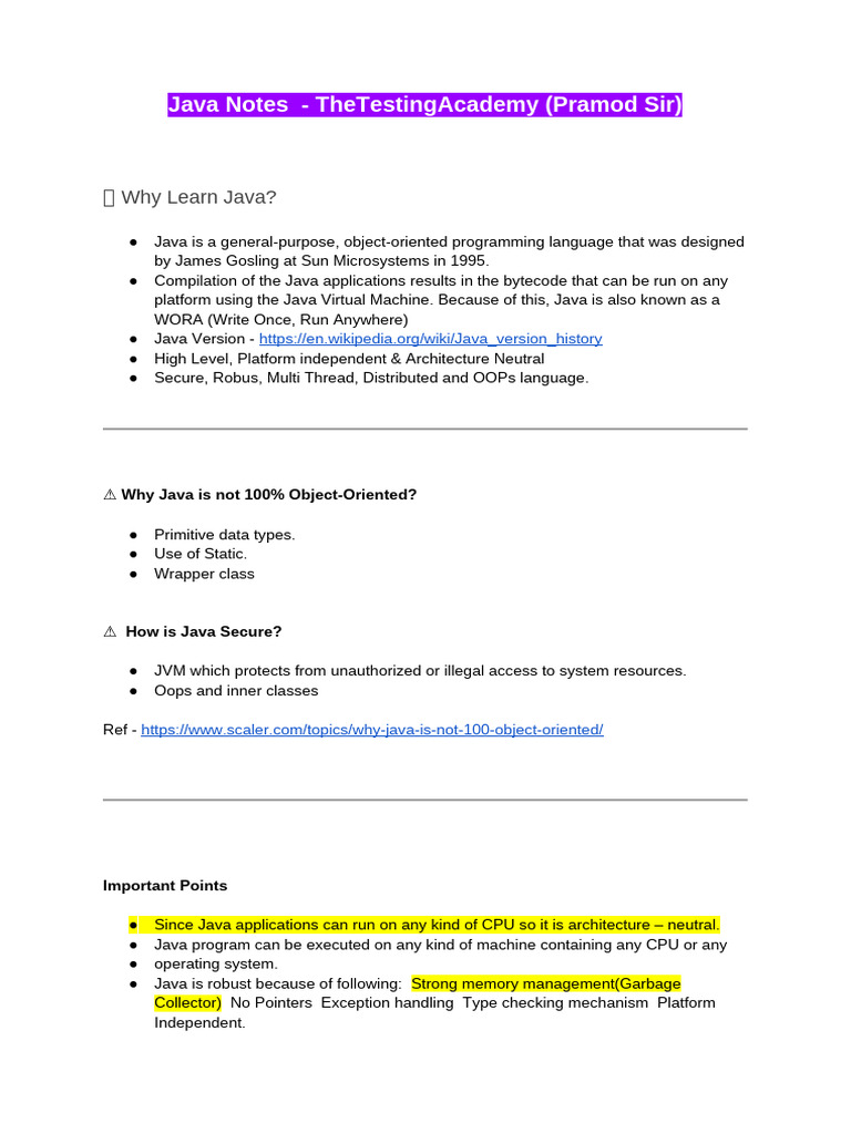 (Java Notes) - TheTestingAcademy (Pramod Sir) | PDF
