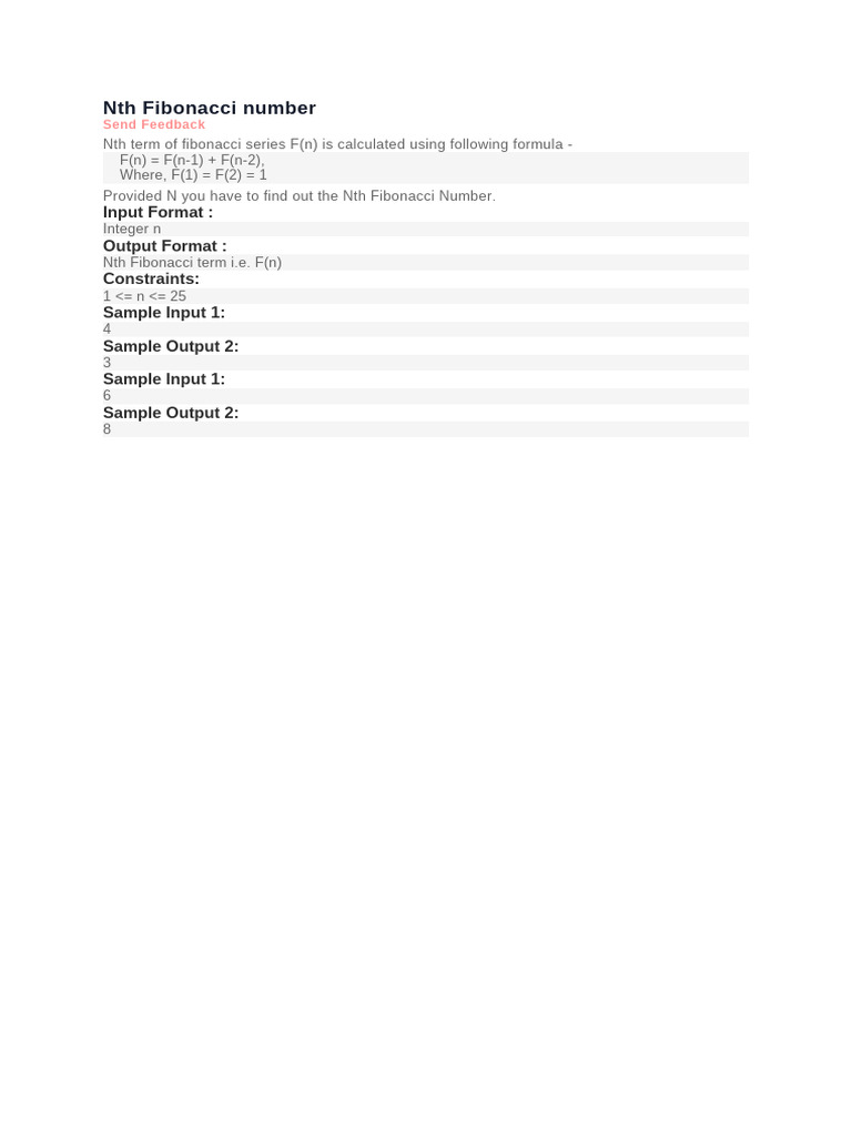 Nth Fibonacci Number Pdf 4289