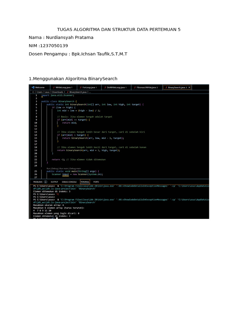 Tugas Algoritma Dan Struktur Data Pertemuan 5 | PDF