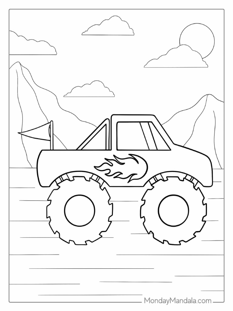 Easy Outline of A Monster Truck To Color | PDF