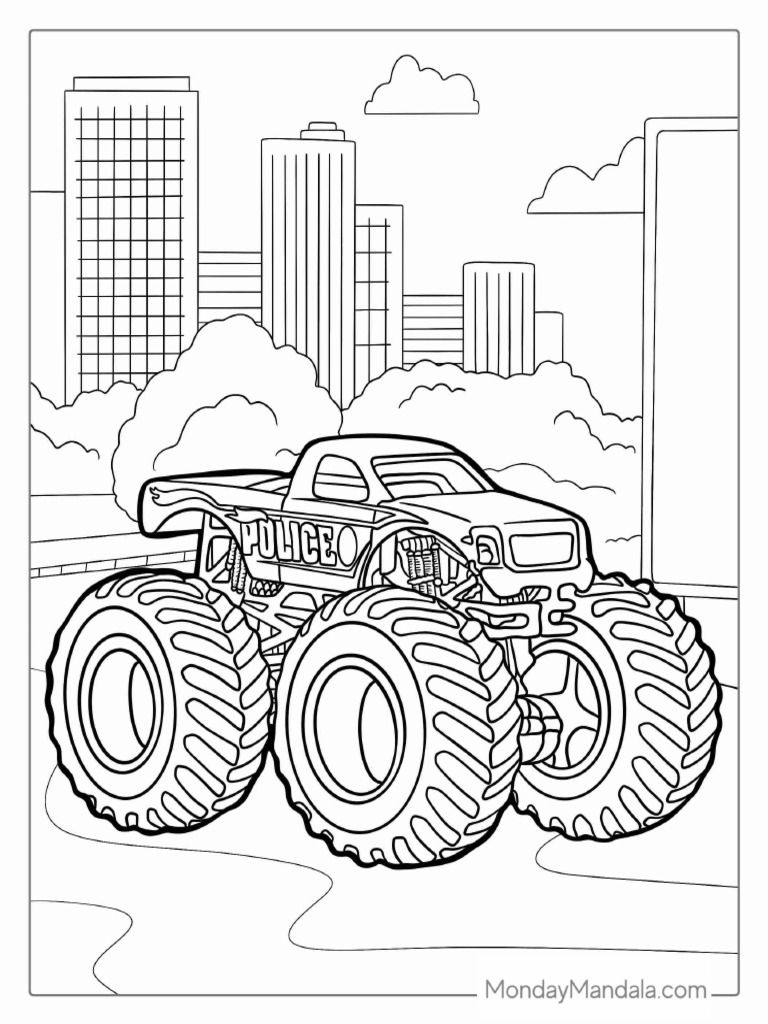 Police Monster Truck Coloring Page | PDF