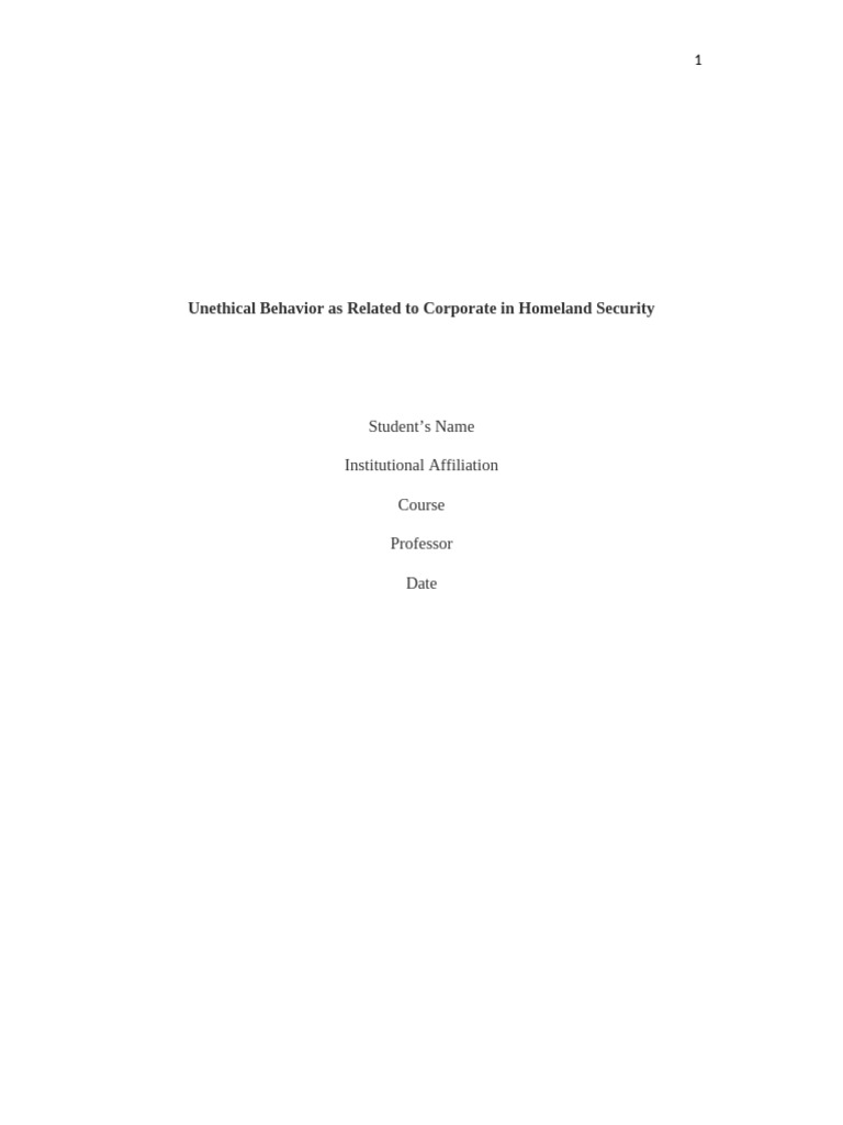 Unethical Behavior As Related To Corporate in Homeland Security | PDF ...