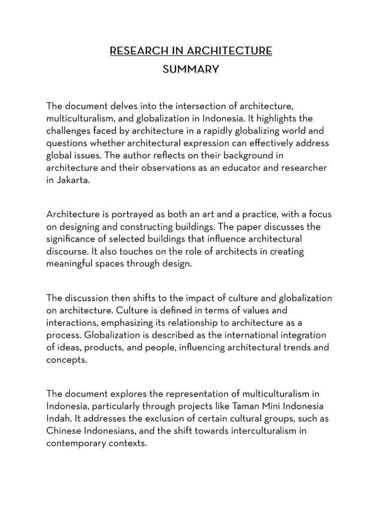 RESEARCH IN ARCHITECTURE SUMMARY 2 | PDF