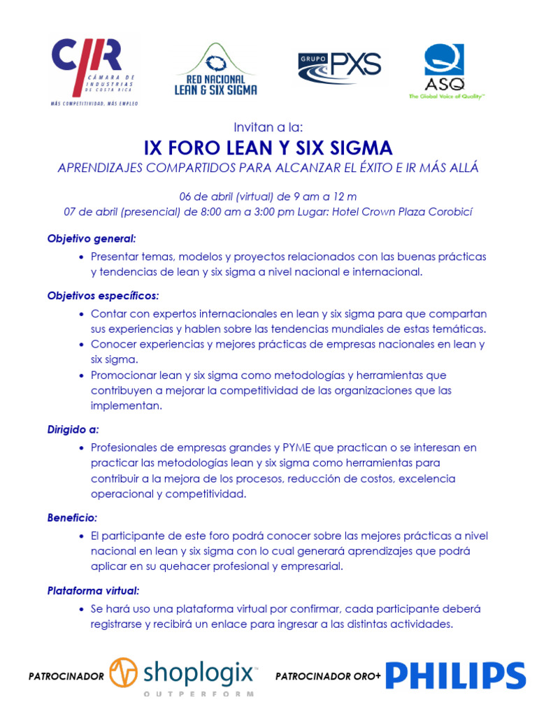 Programa Foro Lean Six Sigma | PDF