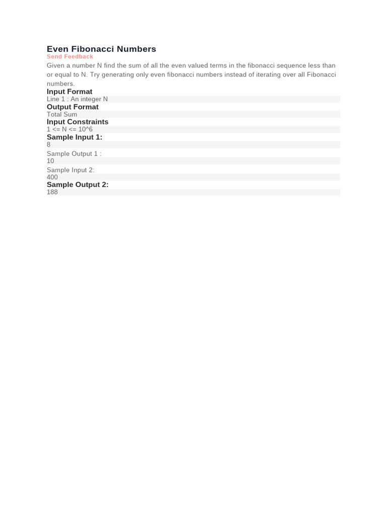 Even Fibonacci Numbers | PDF