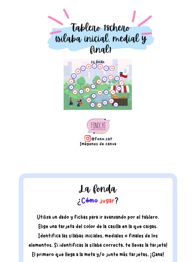 Tablero 18chero (Sílaba Inicial, Medial, Final) | PDF