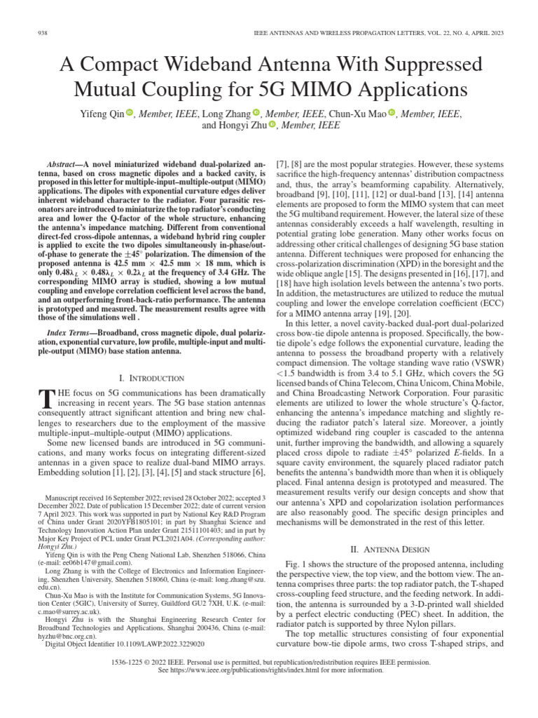 A Compact Wideband Antenna With Suppressed Mutual Coupling For 5G MIMO ...
