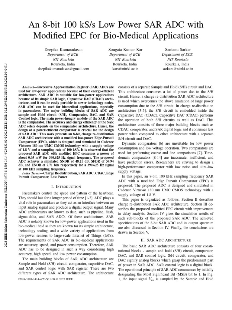 An 8-Bit 100 KS S Low Power SAR ADC With Modified EPC For Bio-Medical ...
