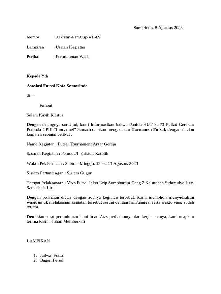 Contoh Surat Permohonan Wasit | PDF