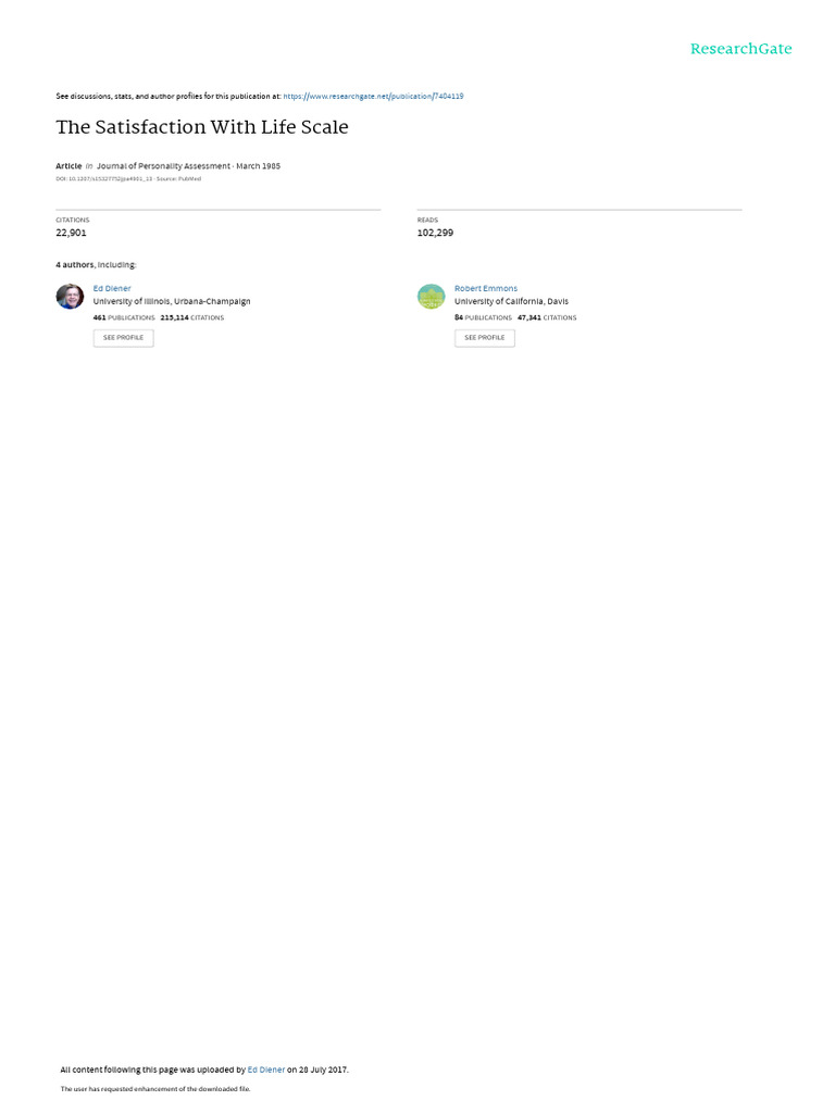 The Satisfaction With Life Scale | PDF