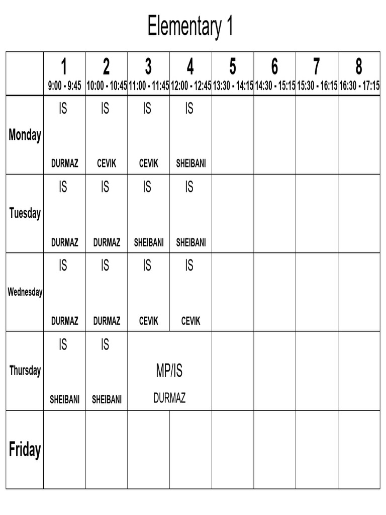 Term 1 Timetable For Each Class | PDF