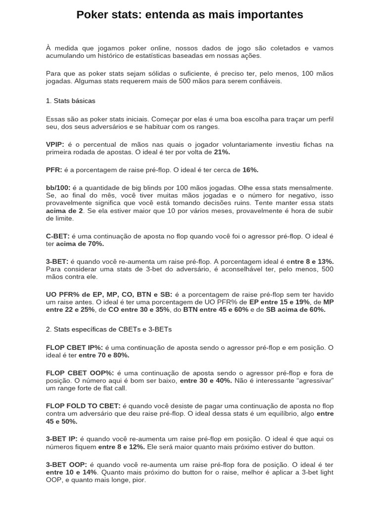 Poker Stats - Entenda As Mais Importantes | PDF