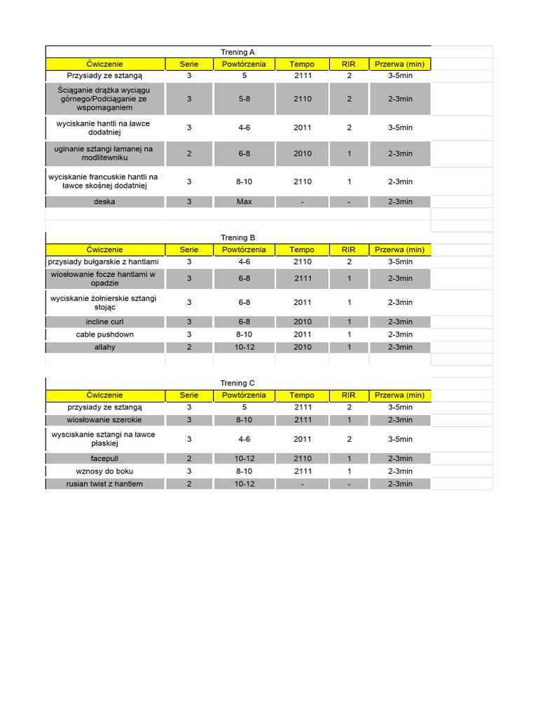 Plan Treningowy Kacper - Arkusz1 | PDF