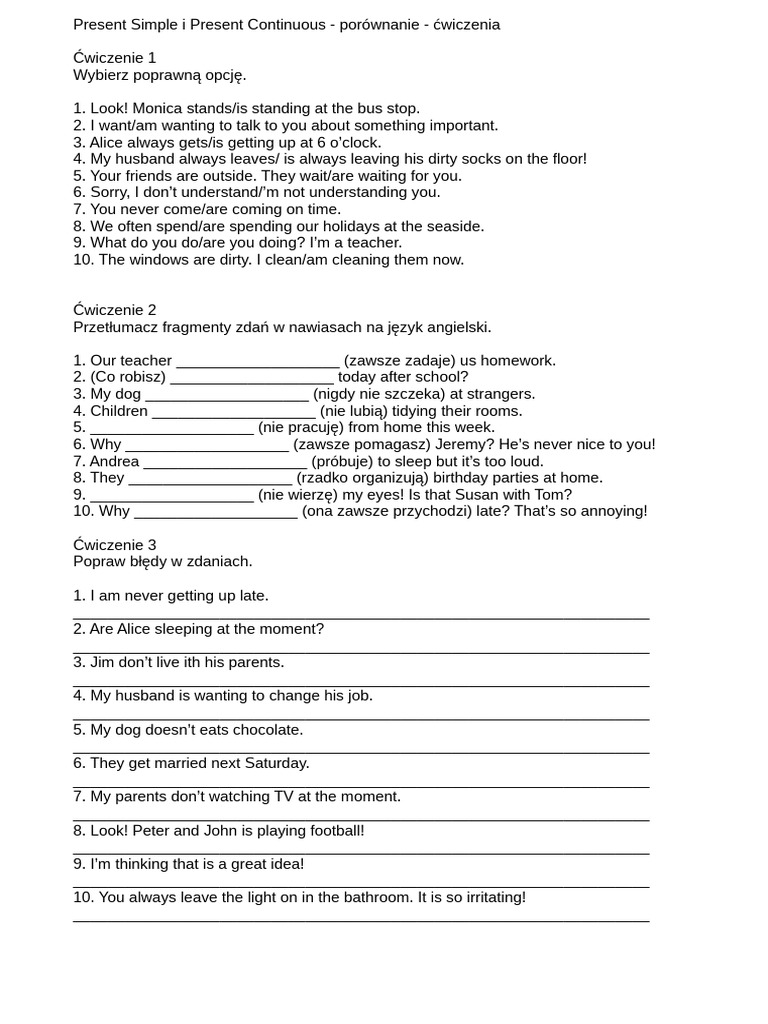 present simple - present continuous ex. | PDF