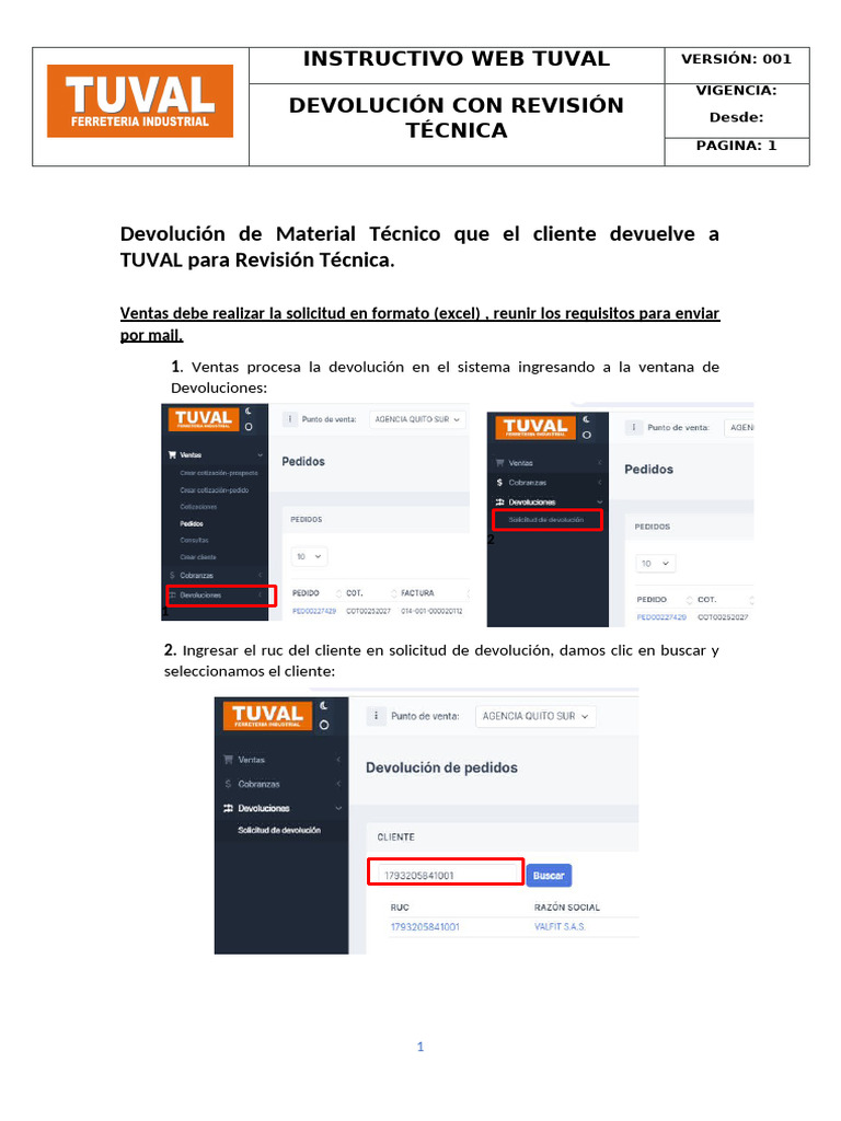 Instructivos Varios Web Oc - Devolucion Con Revision Tecnica | PDF